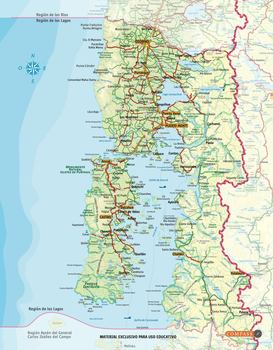 Mapa Físico Los Lagos gratis – Editorial Compass