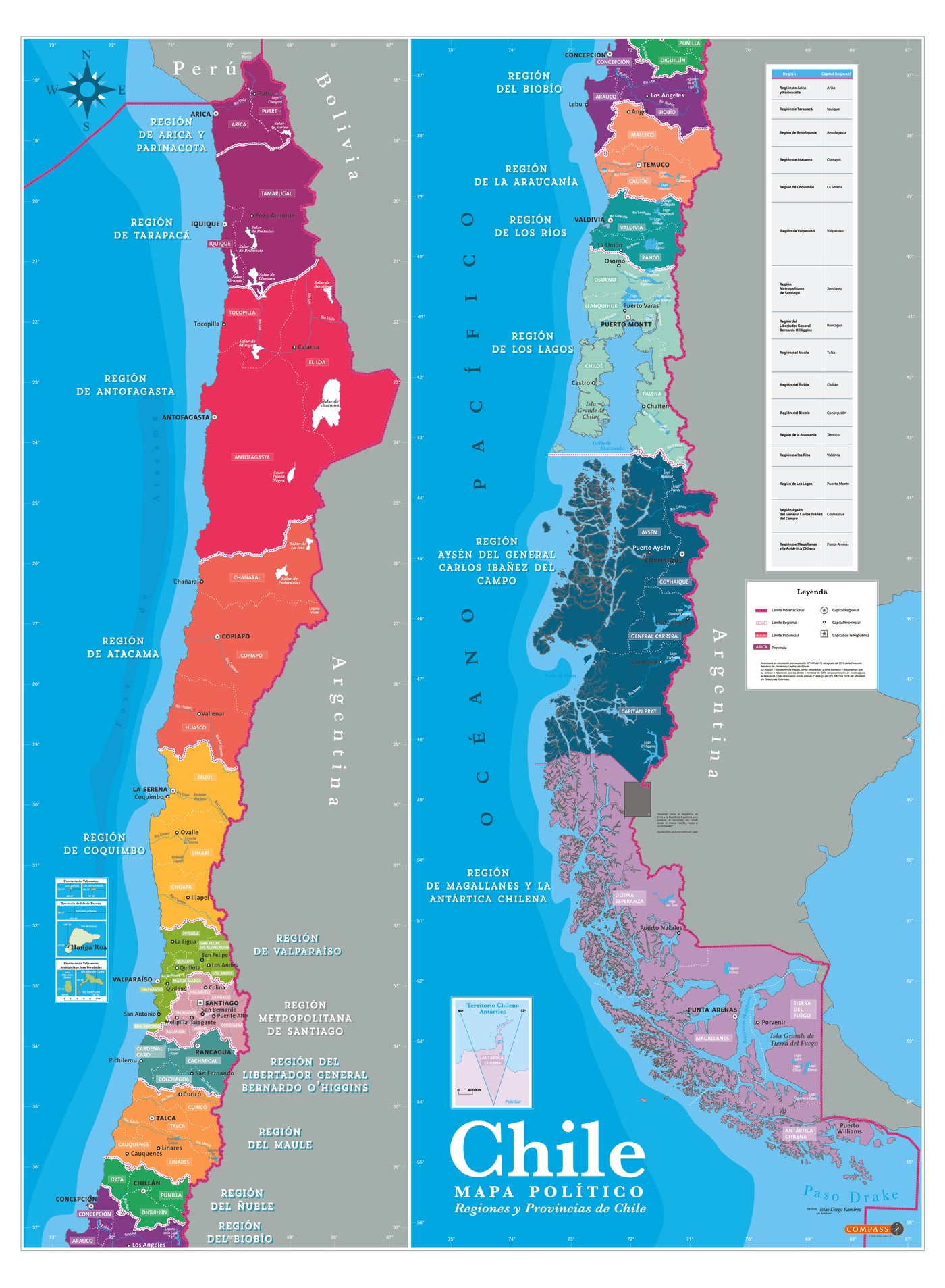 Mapa Político de Chile Gran Formato (Salas de Clase) – Editorial Compass
