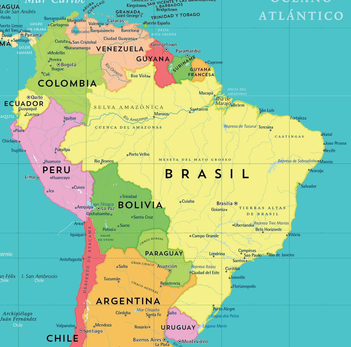 Mapa Geográfico Político De América Latina. Mapa Político De