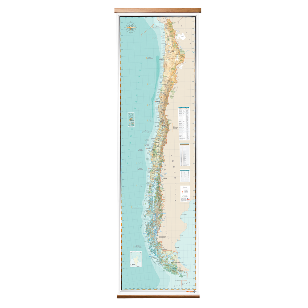 Mapas de Chile – Etiquetado "Mapa rutero de Chile" – Editorial Compass